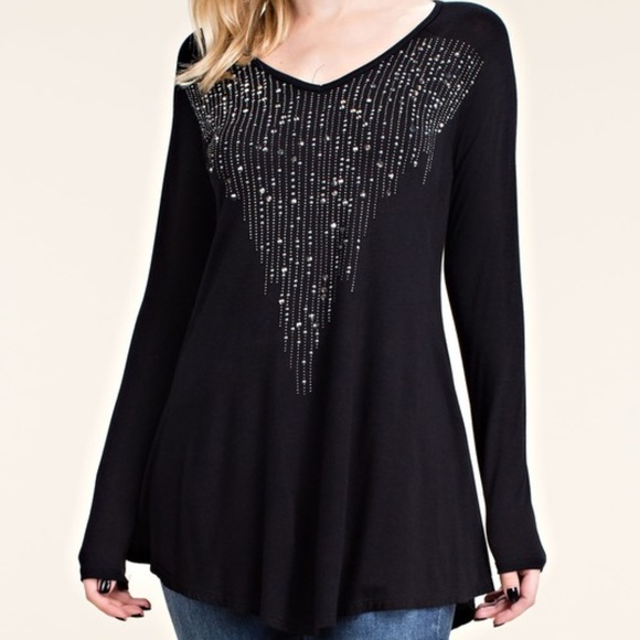 Vocal | Tops | Vocal Black Sexy Bling Tunic Shirt Rhinestones Sm3x Sexy ...